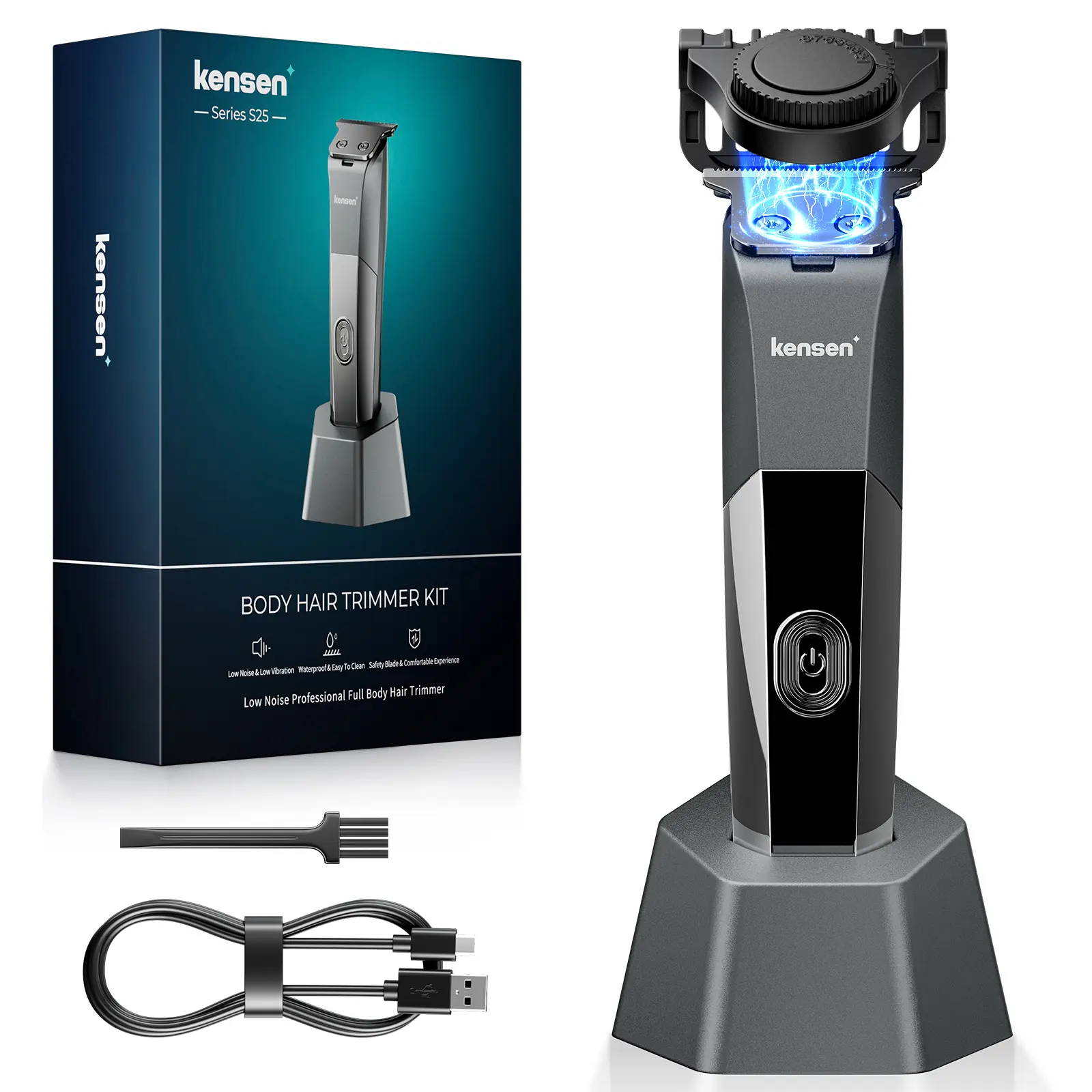 Kensen Electric Body Hair Trimmer Men's Razor with base Adjustable ...